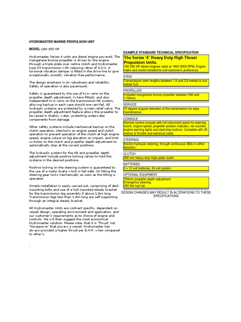 Hydromaster Marine Propulsion Overview | PDF | Transmission (Mechanics ...