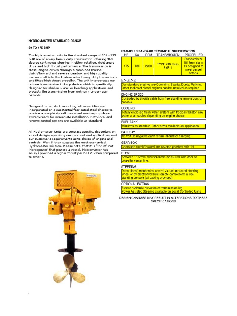 Hydromaster Standard Range 50 TO 175 BHP Example Standard Technical ...