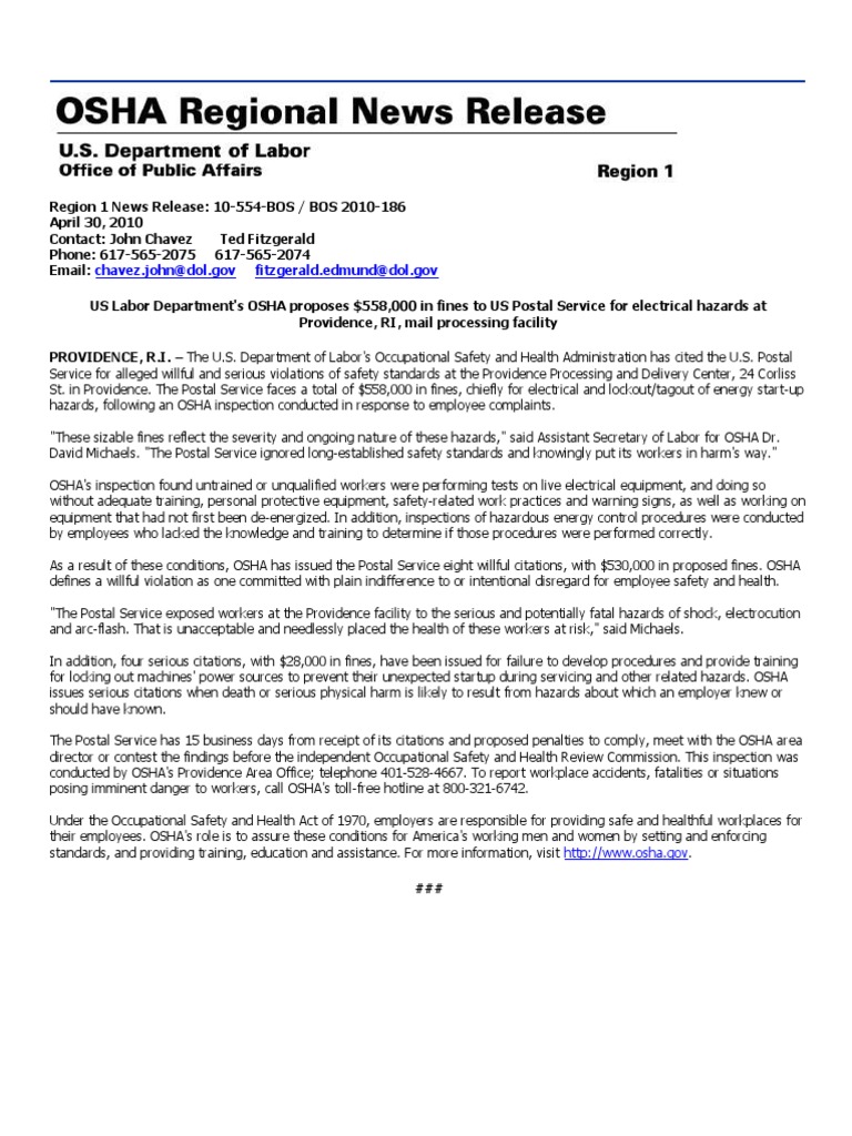 OSHA Fines USPS for Safety Violations | PDF | Occupational Safety And ...