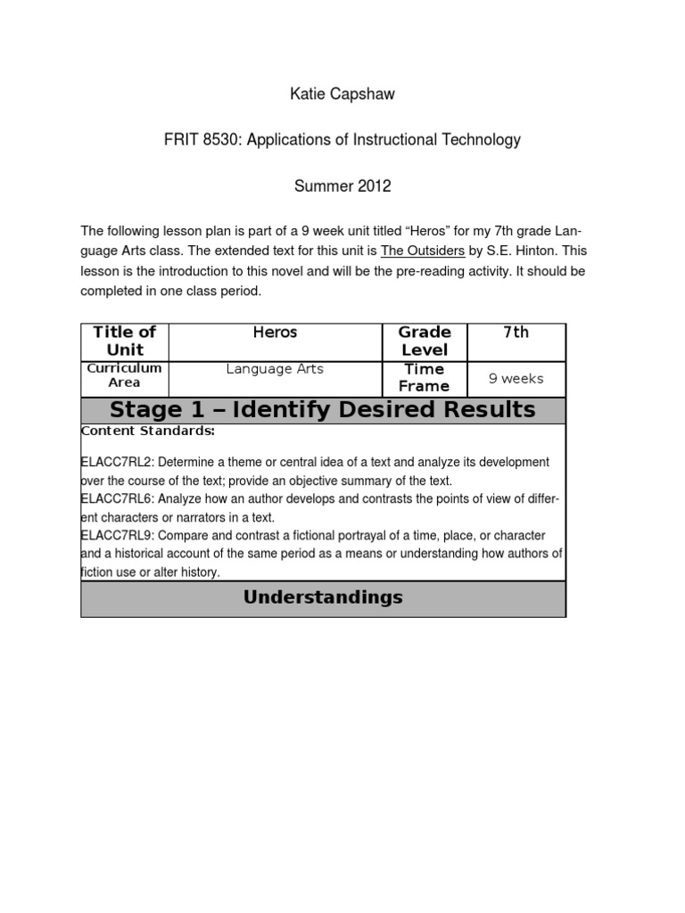 UbD Lesson Plan | PDF | Narration | Homework