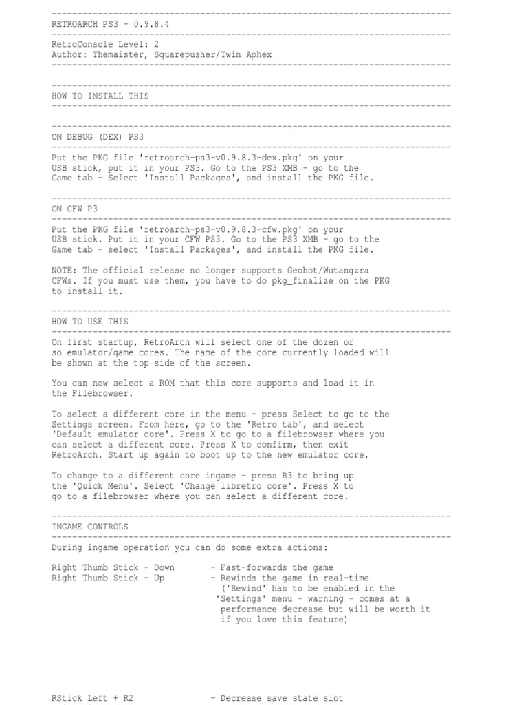 Retroarch Ps3 README Homebrew | PDF | Porting | Play Station 3