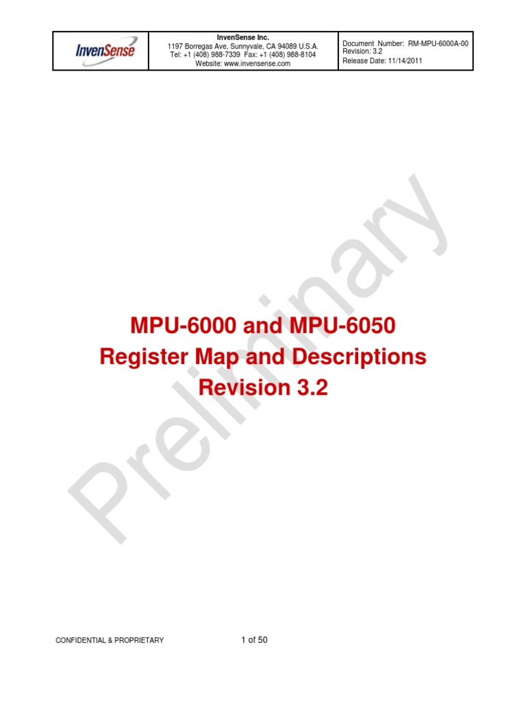MPU-6000 and MPU-6050 Register Map and Descriptions Revision 3.2 | PDF ...
