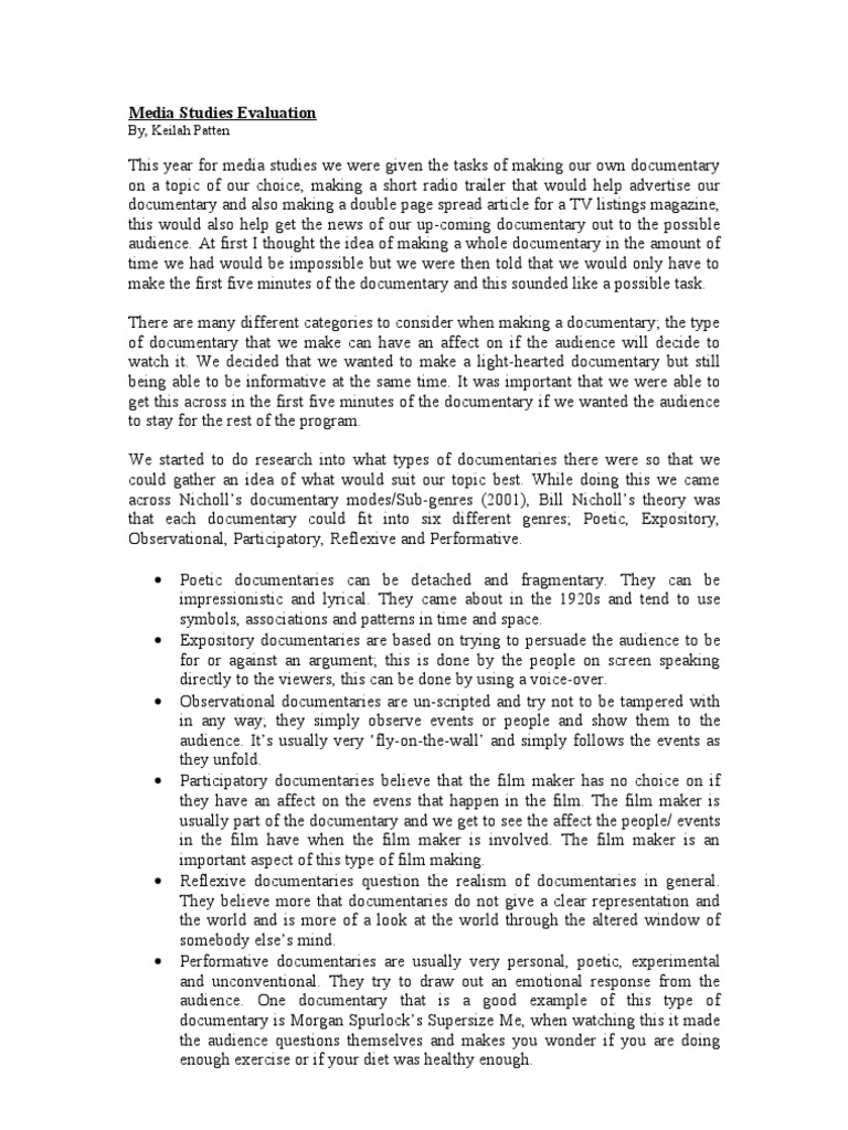 Media Studies Evaluation | PDF | Documentary Film | Social Networking ...