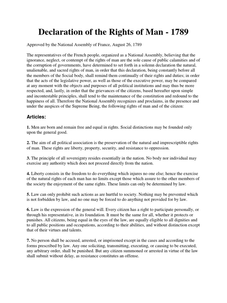 Declaration of The Rights of Man | PDF | Natural And Legal Rights ...