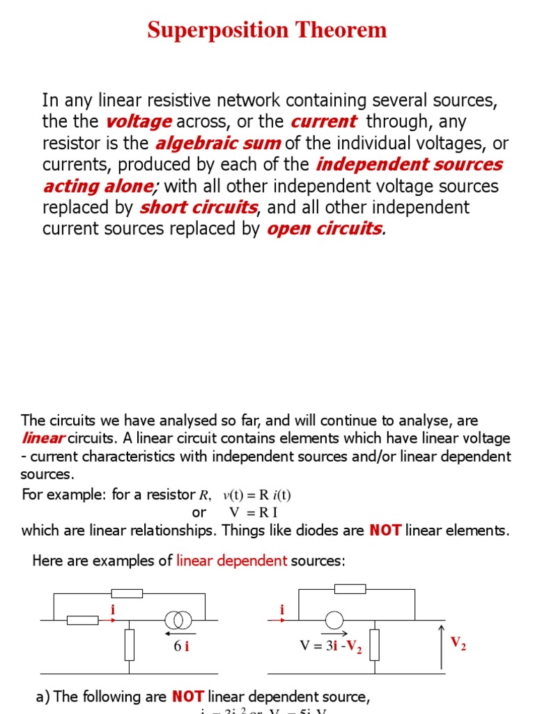Superposition Theorem: Voltage Current Algebraic Sum Independent Sources Acting Alone Short ...