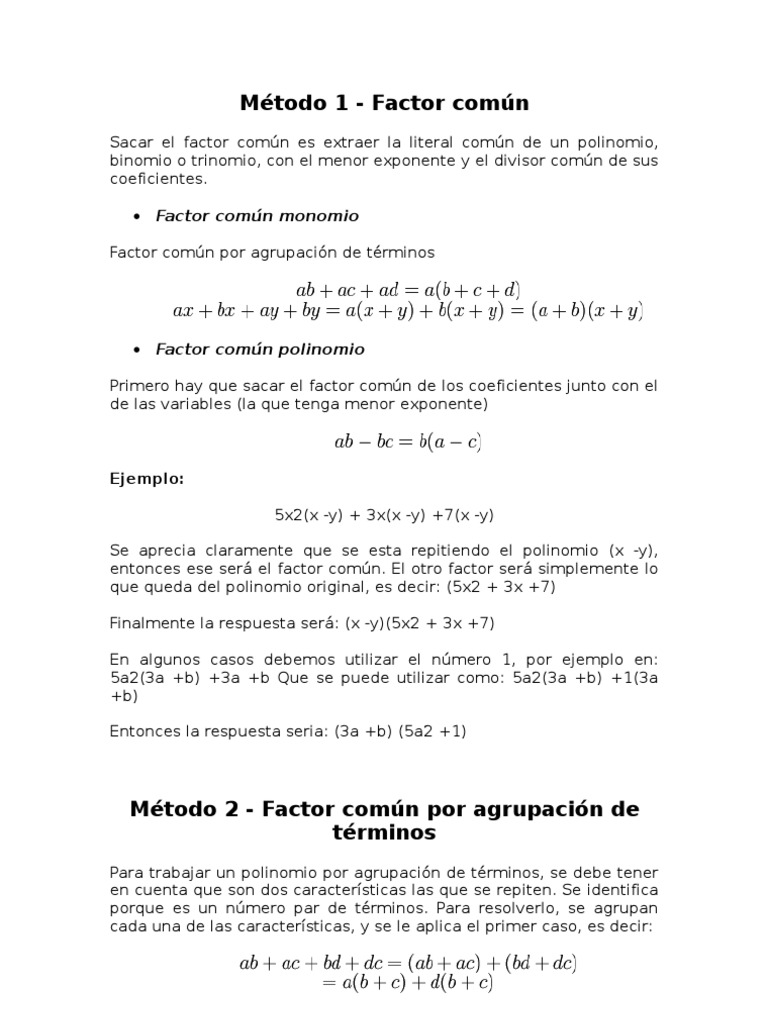 Metodos de Factor Común | PDF | Raíz cuadrada | Factorización