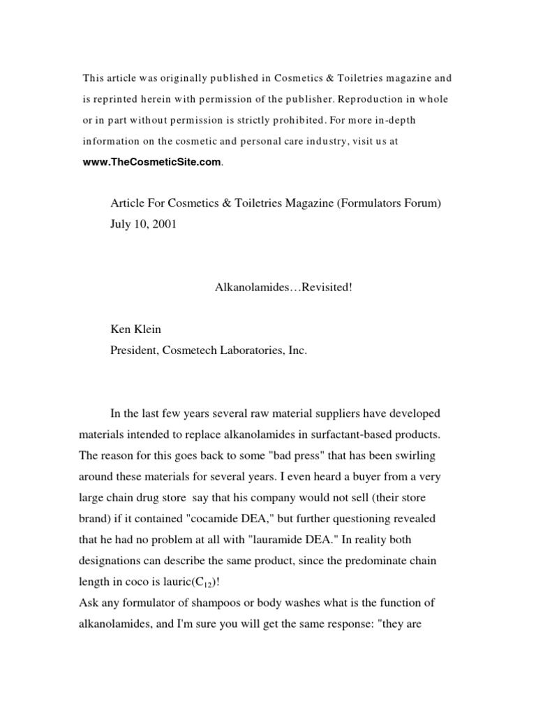 Alkanolamide | PDF | Surfactant | Sodium Chloride