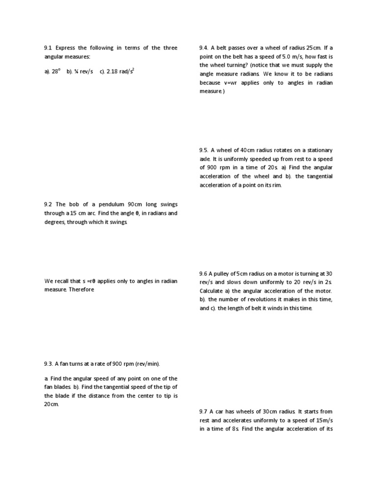 Angular Motion Practice Problems | PDF | Angle | Force
