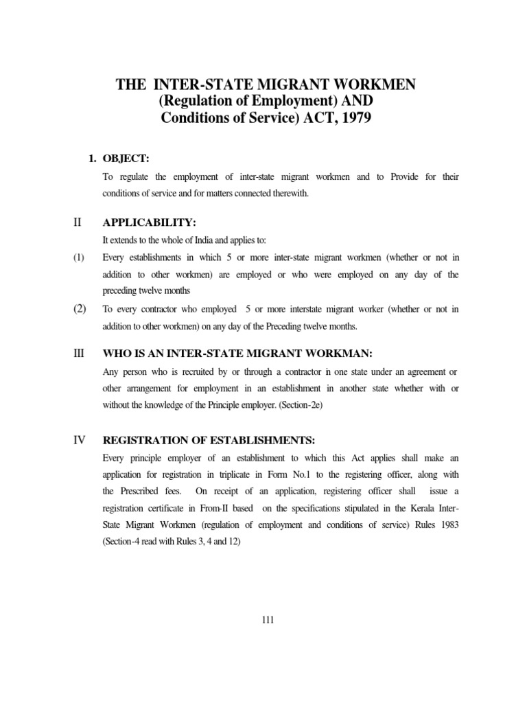 The Inter State Migrant Workmen Act 1979 Migrant Worker License