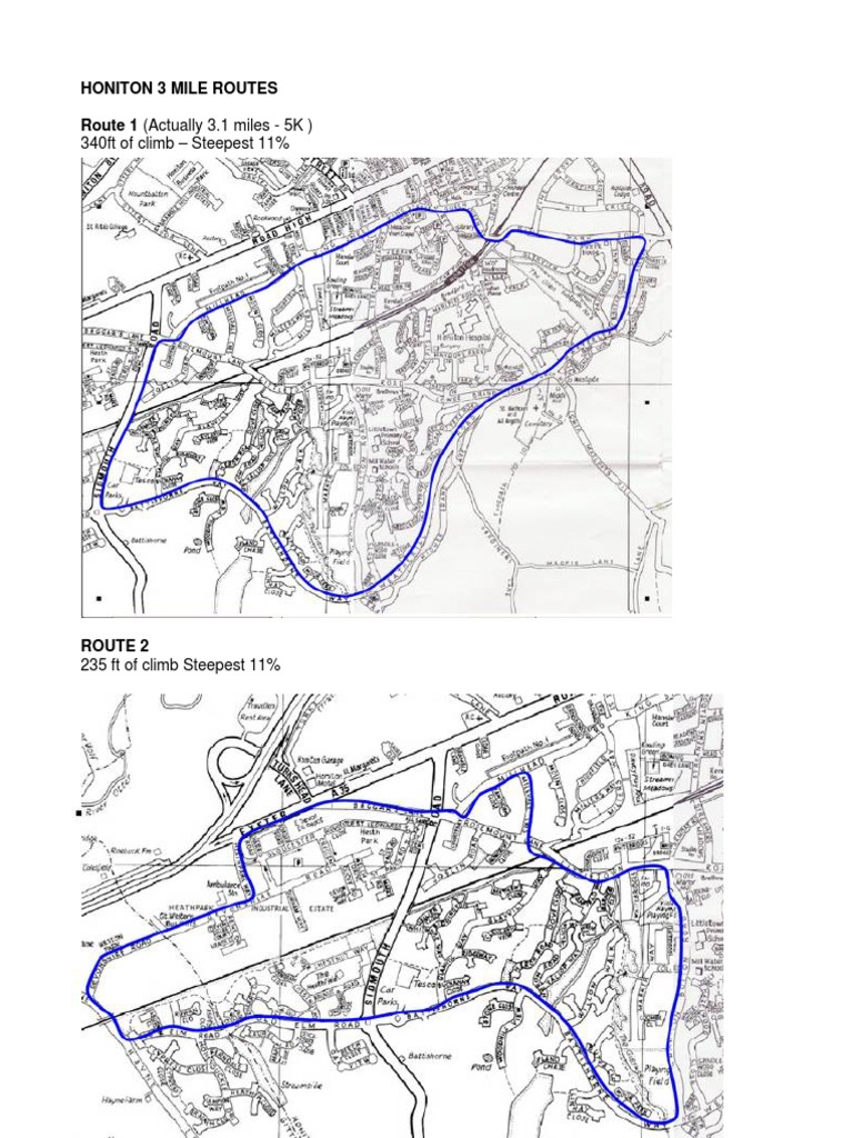 Honiton 5K and 3 Mile Running Routes | PDF | Science & Mathematics