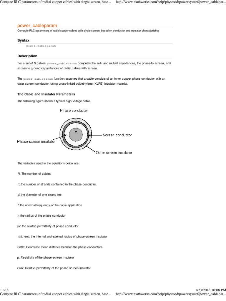 Compute RLC Parameters of Radial Copper Cables With Single Screen Based ...