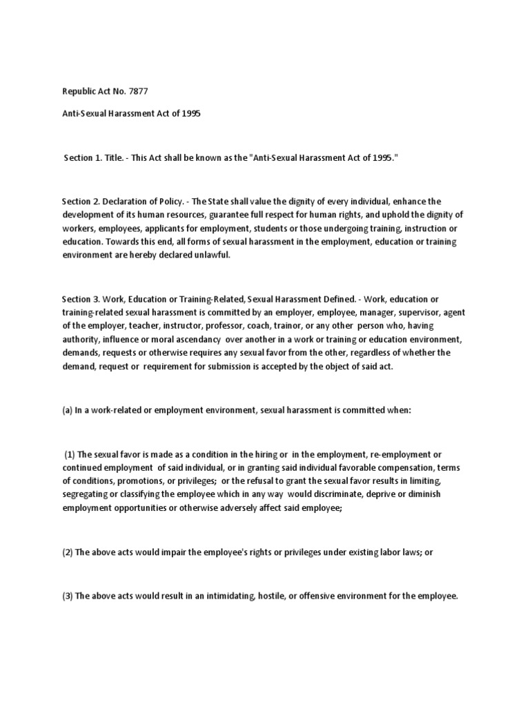 RA. 7877 | Sexual Harassment | Harassment