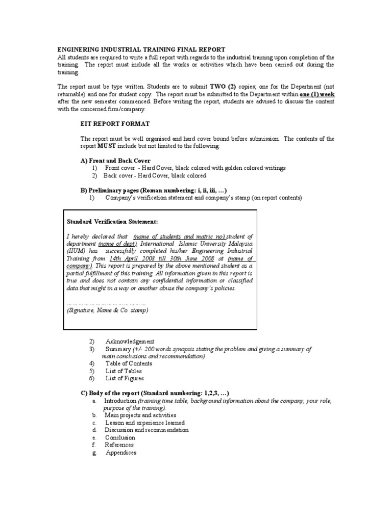 Industrial Training Report Guidelines | PDF | Typefaces | Science