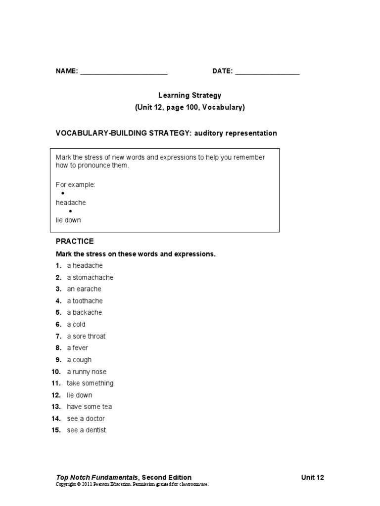 UNIT 12 P100 Vocabulary PDF | PDF