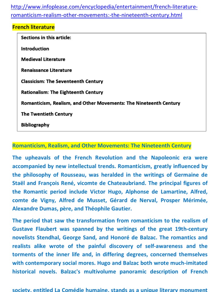 French Literary Movements | PDF | Romanticism | Literary Realism