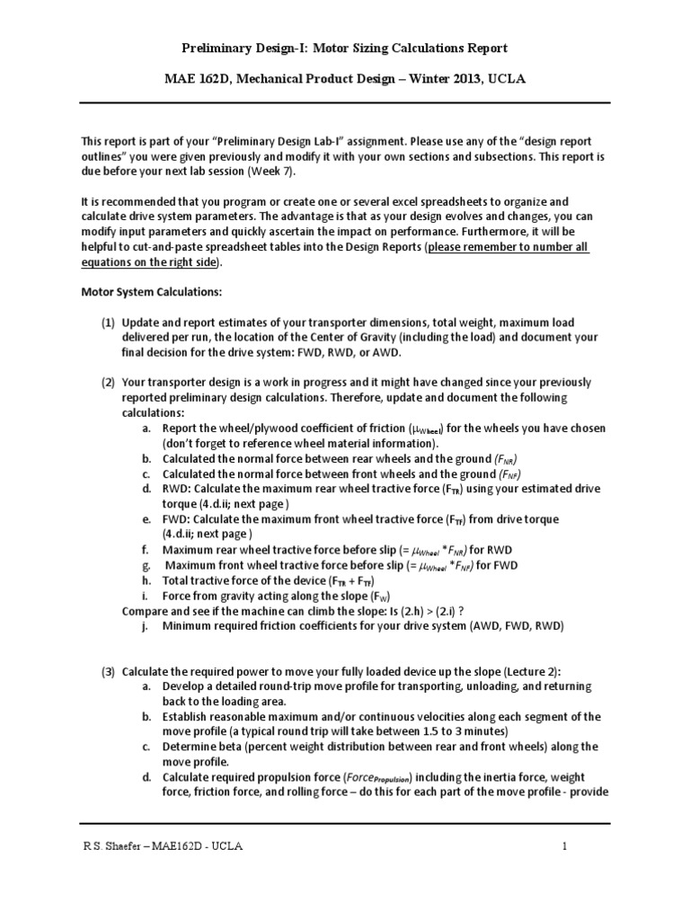Motor Sizing Calculations Report | PDF