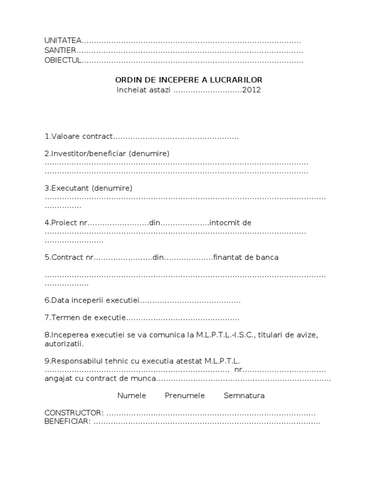 Proces Verbal de Incepere A Lucrarilor | PDF