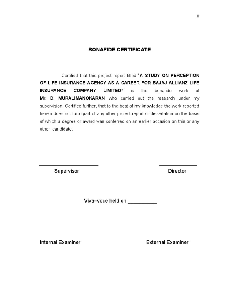 A Study on Perception of Life Insurance Agency as a Career for Bajaj ...
