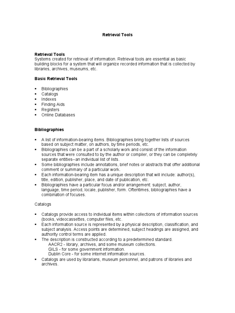 An Overview of Basic Retrieval Tools for Organizing Information in ...