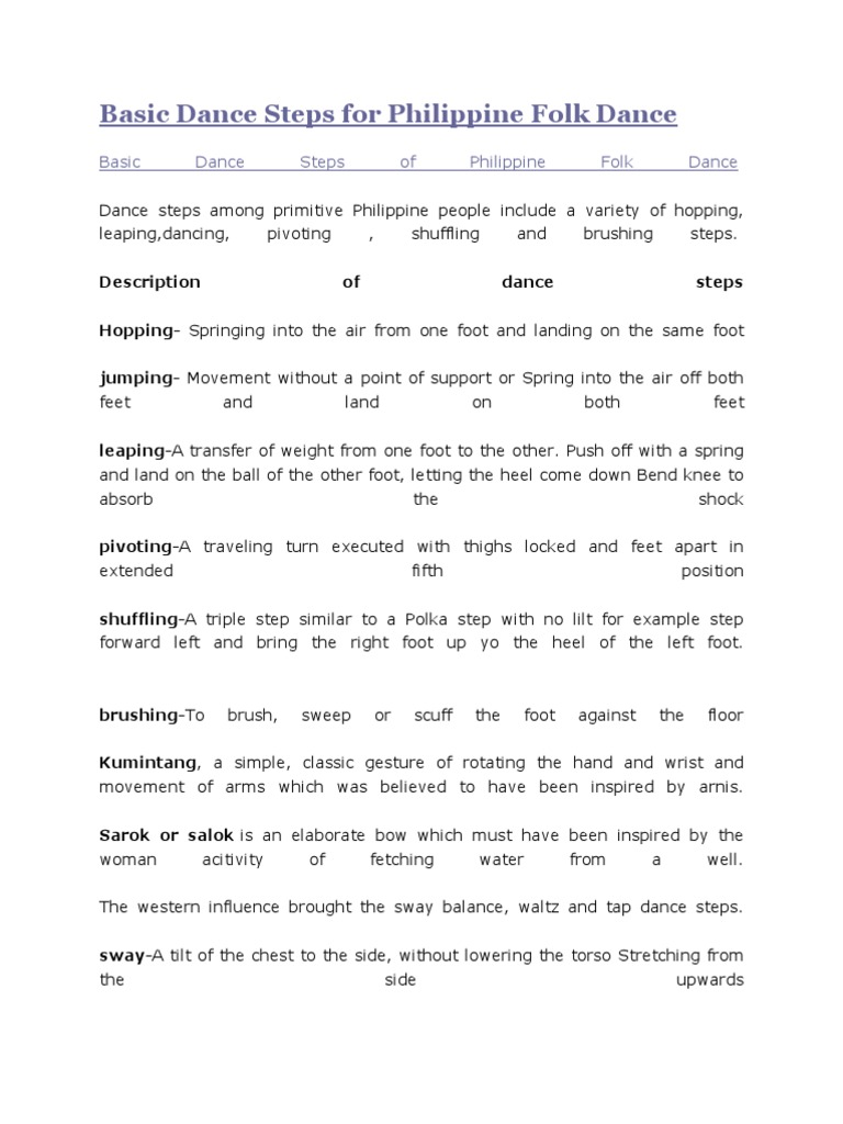 Basic Dance Steps For Philippine Folk Dance | PDF | Waltzes | Ballroom ...