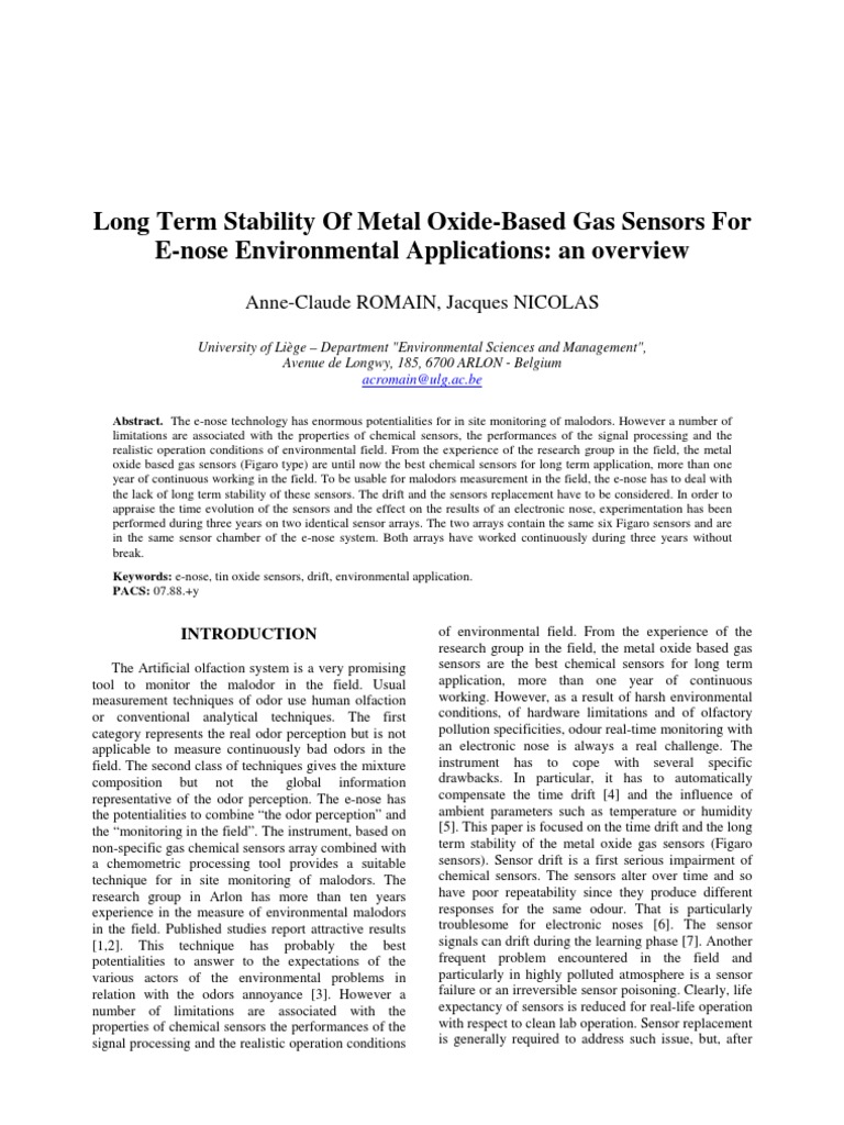 Long Term Stability of Metal Oxide Gas Sensors for Environmental ...