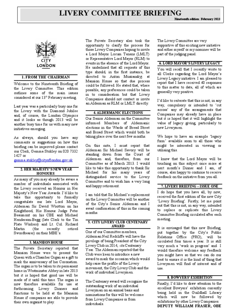 February 2013 Livery | PDF | Government