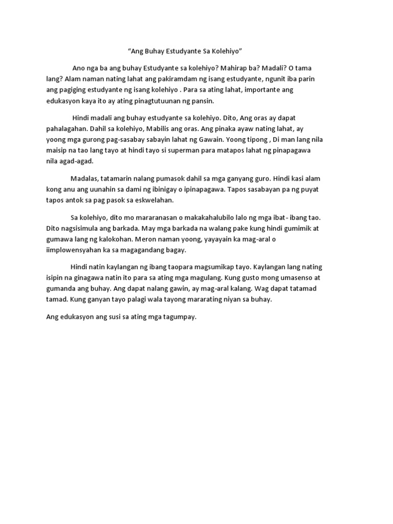 Ang Buhay Estudyante Sa Kolehiyo | PDF