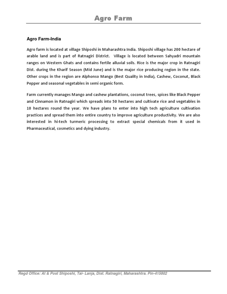 Agro Farm: Sustainable Agriculture in Ratnagiri | PDF | Technology ...