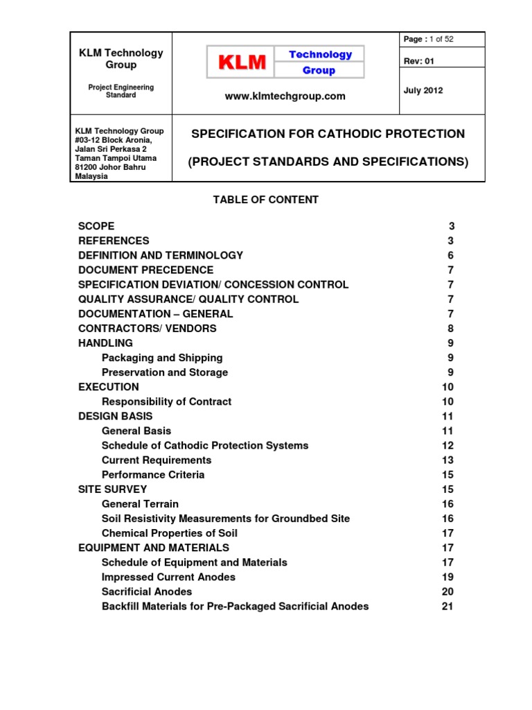 Cathodic Protection Specification Guide | PDF | Specification ...