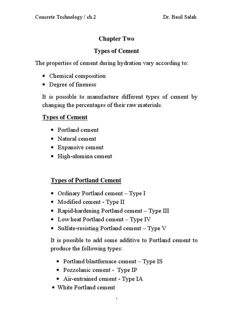 Overview of Cement Types and Uses | PDF