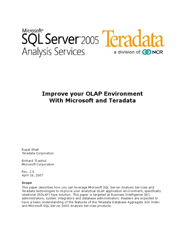 Teradata-Microsoft White Paper - AJI and OLAP | PDF | Microsoft Sql Server | Databases
