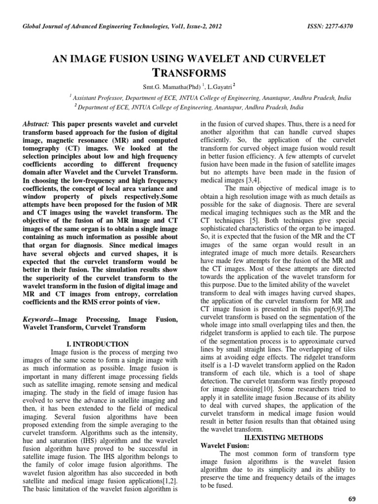 An Image Fusion Using Wavelet And Curvelet Transforms Pdf Wavelet Medical Imaging