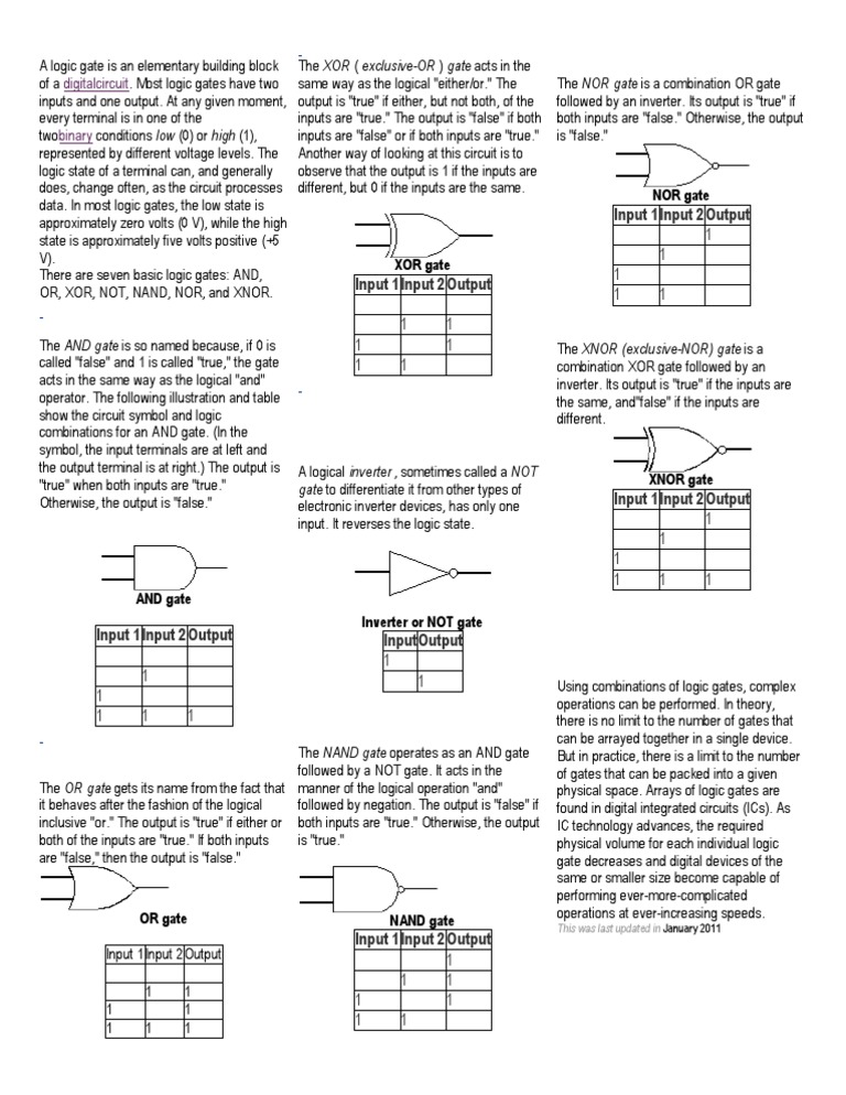 A Logic Gate Is An Elementary Building Block | PDF