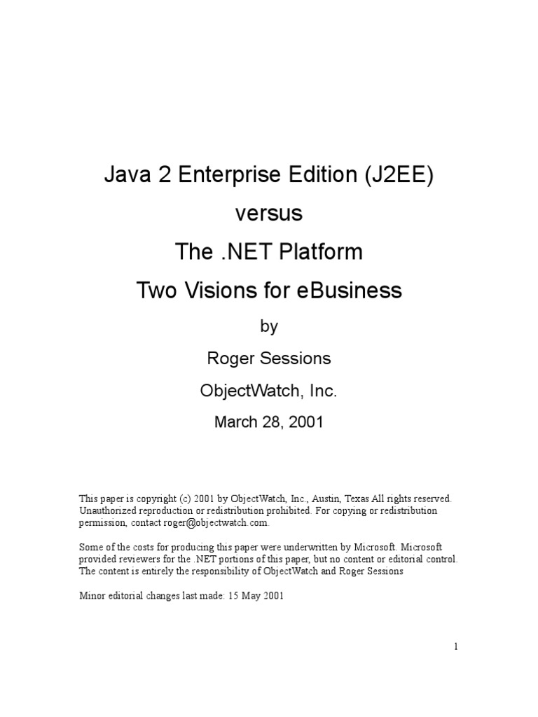 Java 2 Enterprise Edition (J2Ee) Versus Two Visions For Ebusiness | PDF | Soap | Java Platform