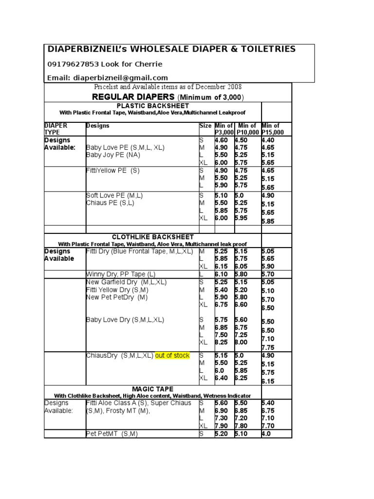 Diaperbizneil Price List | PDF | Nature | Business