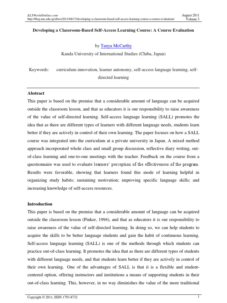 Developing A Classroom Based Self Access Learning Course Editforpdf ...