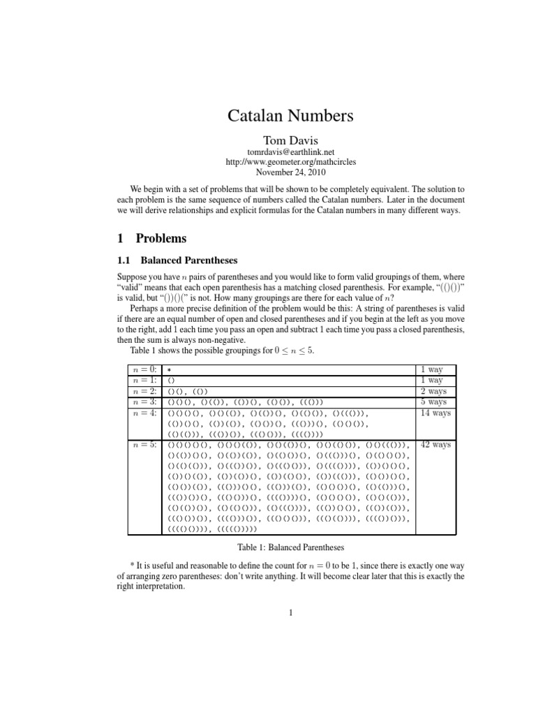 Catalan Numbers | PDF | Multiplication | Mathematical Objects