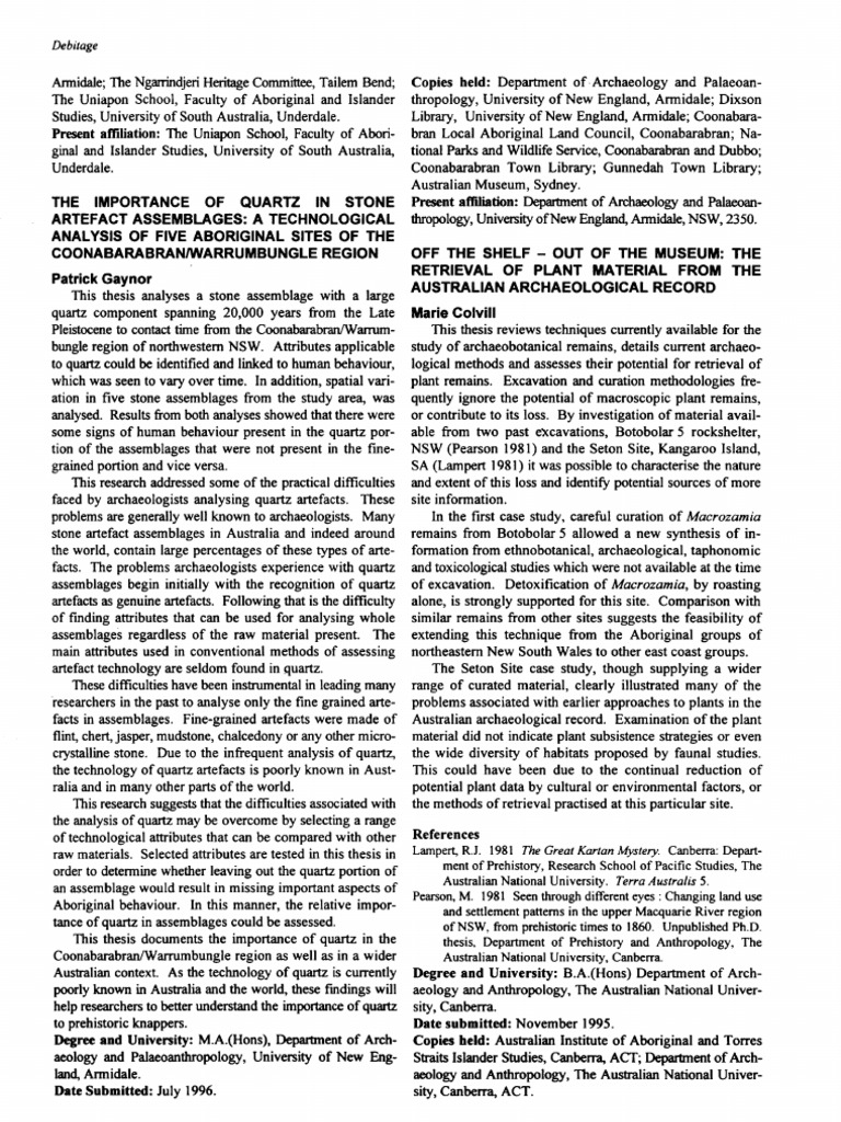Importance of Quartz in Aboriginal Sites | PDF | Archaeology ...