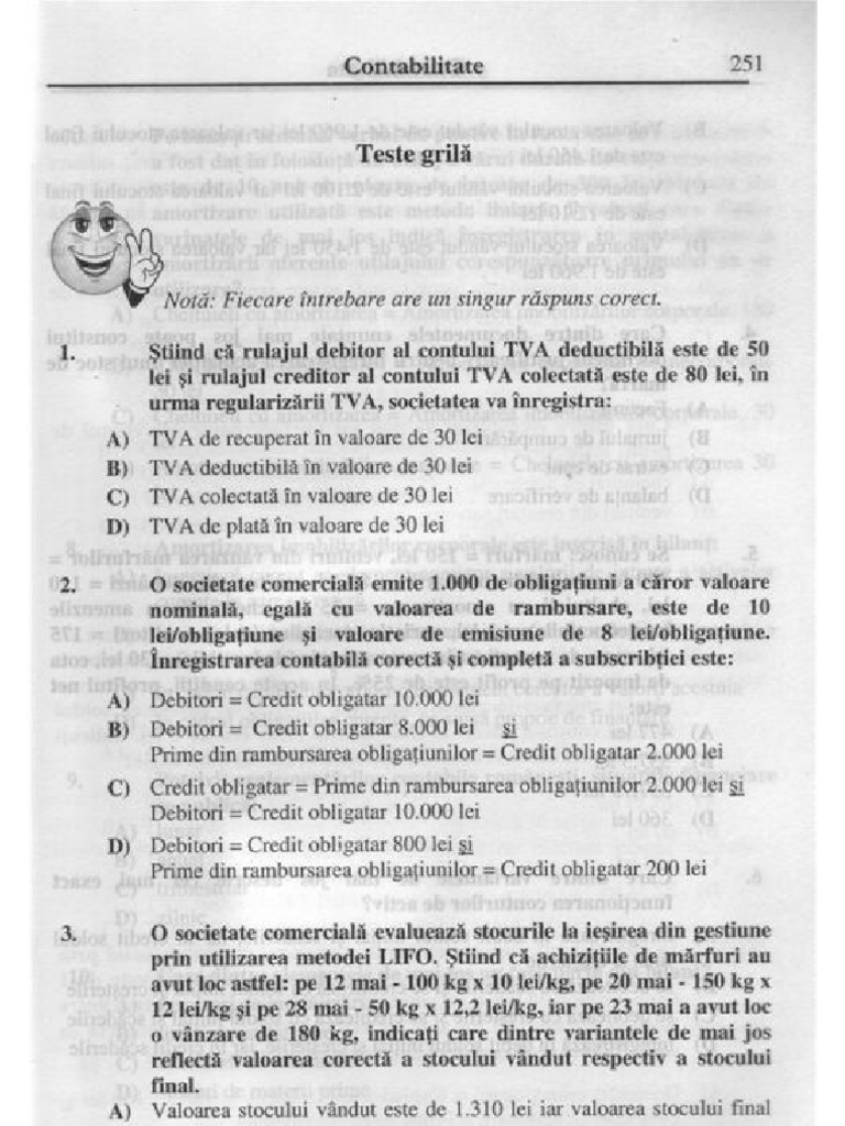 Teste Grila Contabilitate | PDF