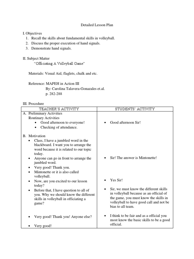 Volleyball Hand Signals Guide | PDF | Volleyball | Lesson Plan