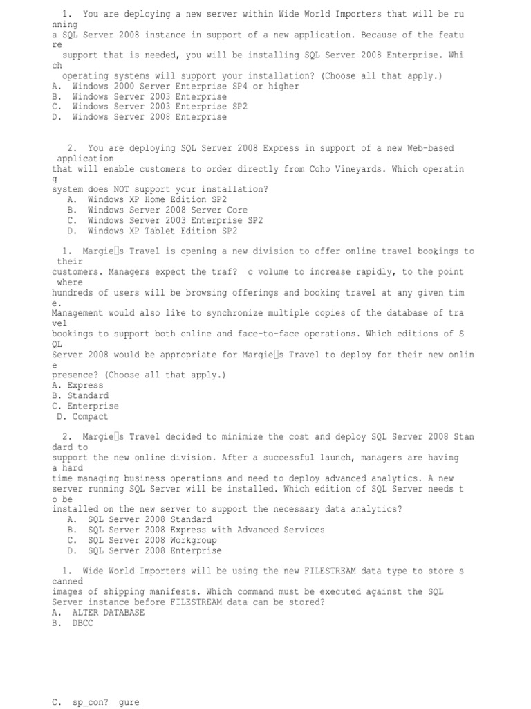 Soal SQL Server Dari Training It 70-432 | PDF | Microsoft Sql Server | Databases