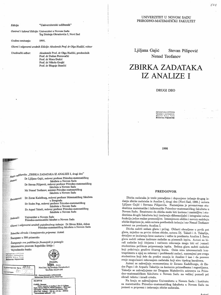 Zbirka Zadataka Iz Analize 1, 2 Dio | PDF