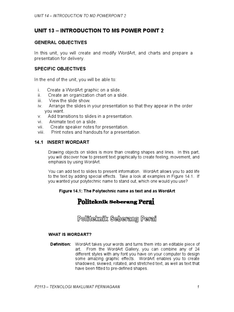 Unit 13 - Introduction To Ms Power Point 2: General Objectives | PDF ...
