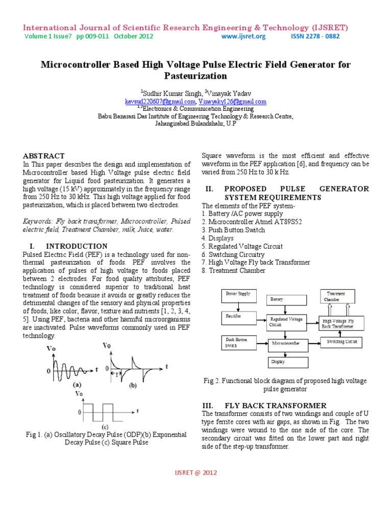 Microcontroller Based High Voltage Pulse Electric Field Generator For ...