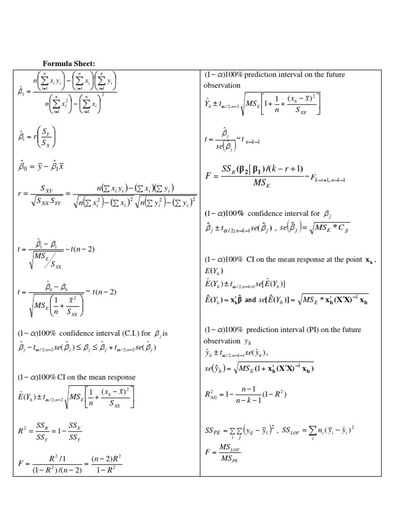 Formula Sheet Test 1 | PDF