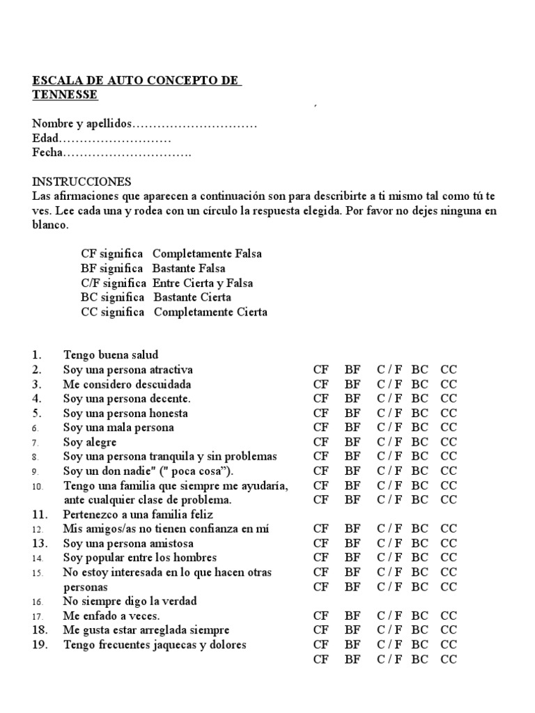 Escala de Auto Concepto de Tennesse