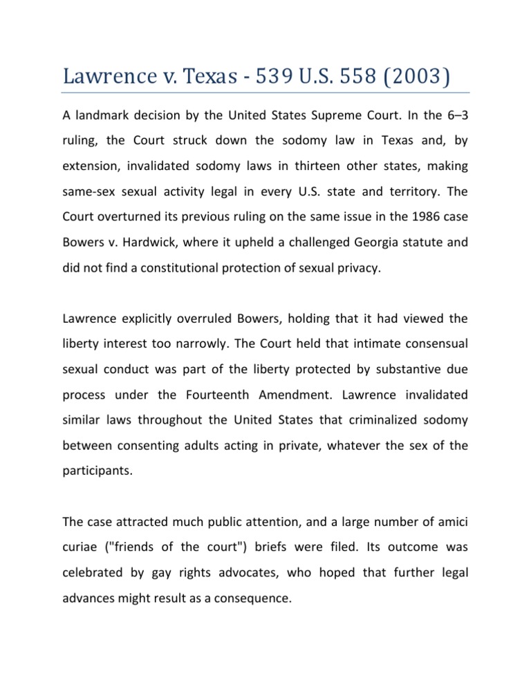 Landmark Supreme Court Sodomy Ruling | PDF | Law
