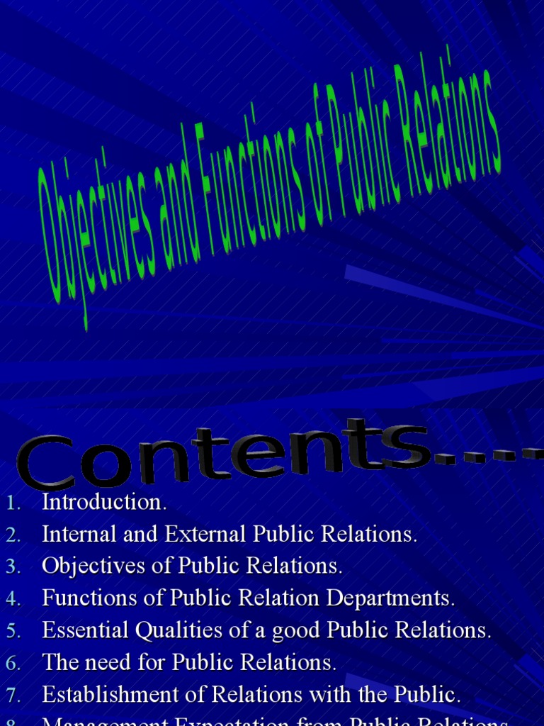 Objectives and Functions of Public Relations CHPT 2 BMS | PDF | Public ...