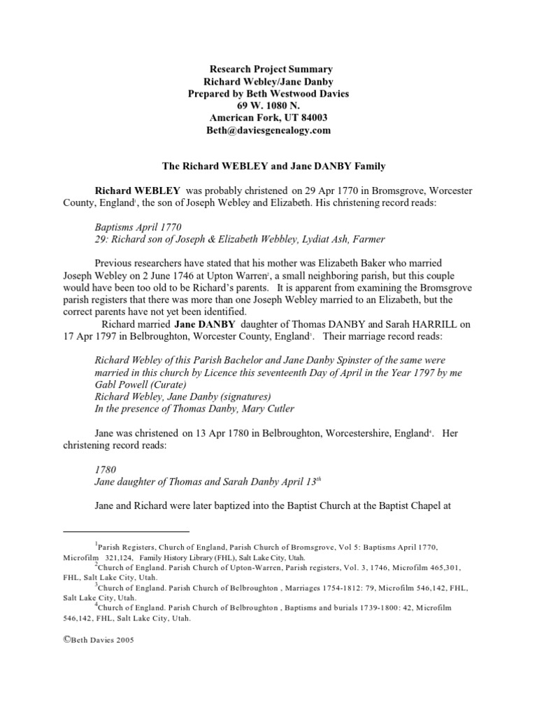 Richard Webley Family | PDF | The Church Of Jesus Christ Of Latter Day ...