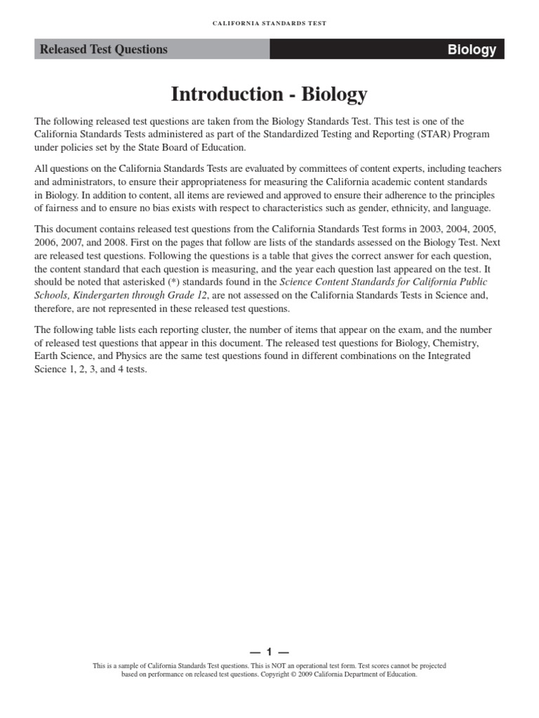 Introduction - Biology: Released Test Questions | PDF